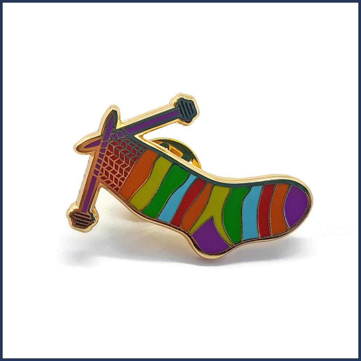 Sock Knitting Enamel Badge Pin – Blue Ammonite Designs