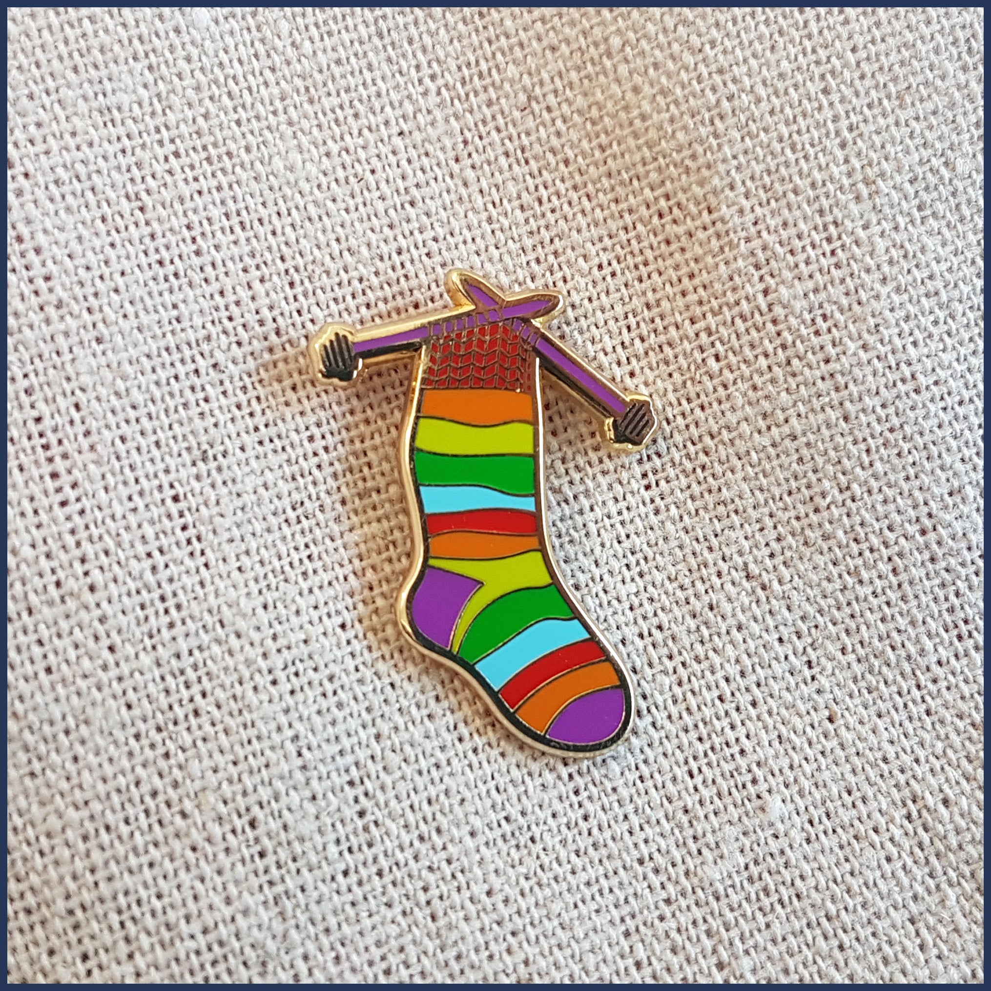 Sock Knitting Enamel Badge Pin – Blue Ammonite Designs